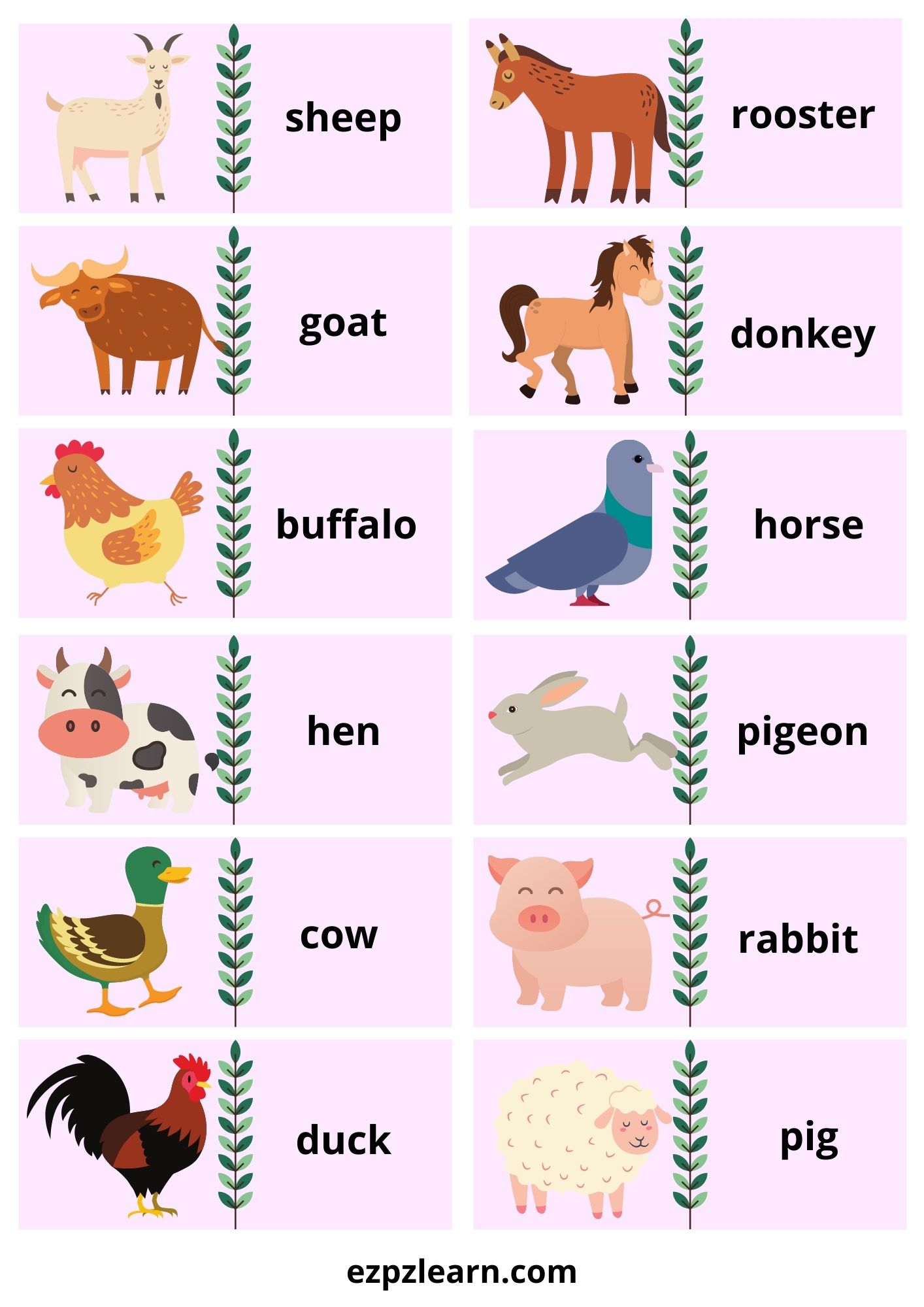 Farm Animals Dominoes Game With Words - Ezpzlearn.com Farm Animals Dominoes Game With Words - Ezpzlearn.com